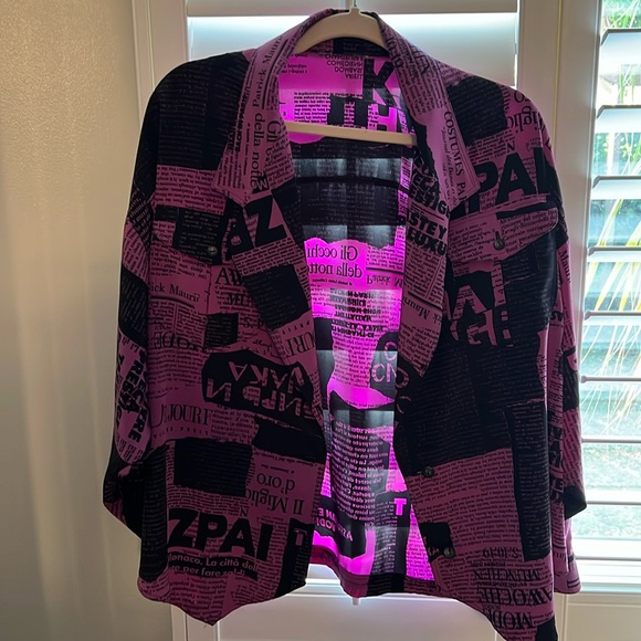 Jackets & Coats | Purple Black Newspaper Print Vintage 8s Novelty ...